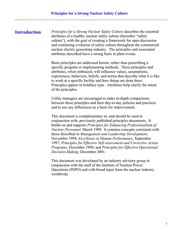 Inpo principles safetyculture | PDF