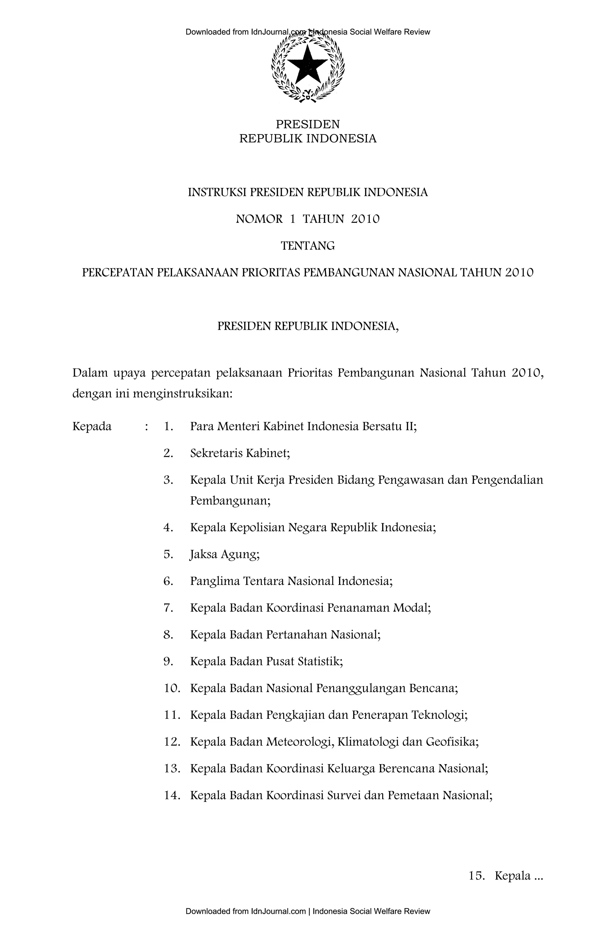 Inpres no. 1 tahun 2010 | PDF