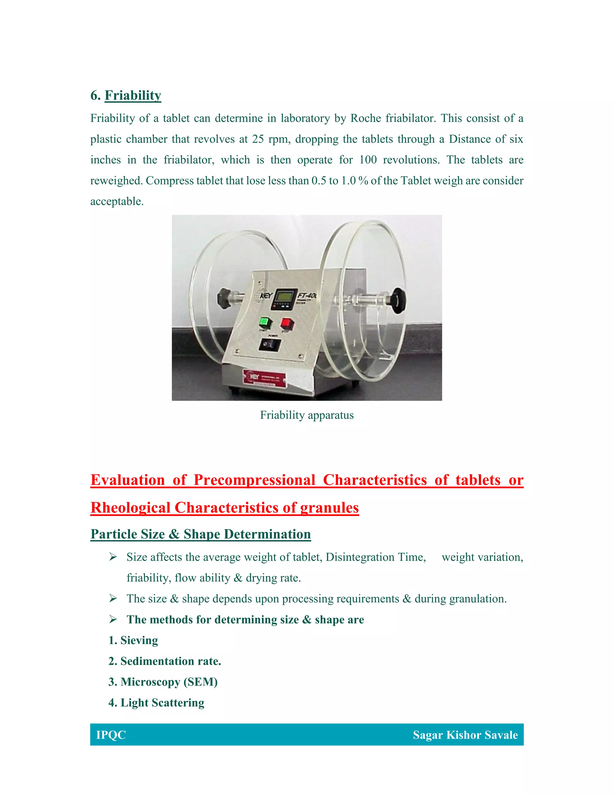 In Process Quality Control Tests (IPQC) for Solid Dosage From | PDF