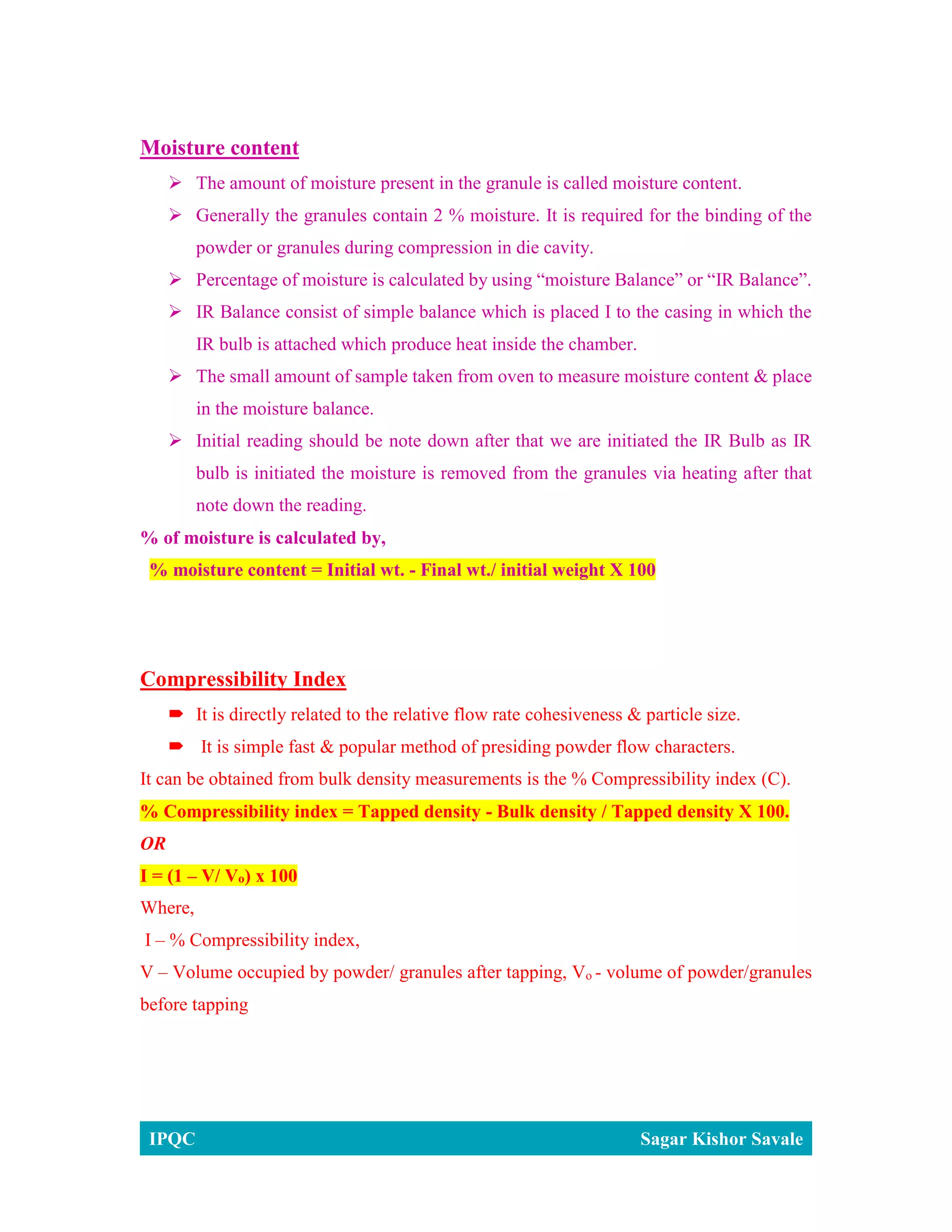 In Process Quality Control Tests (IPQC) for Solid Dosage From | PDF