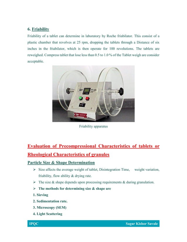 In Process Quality Control Tests (IPQC) for Solid Dosage From | PDF ...