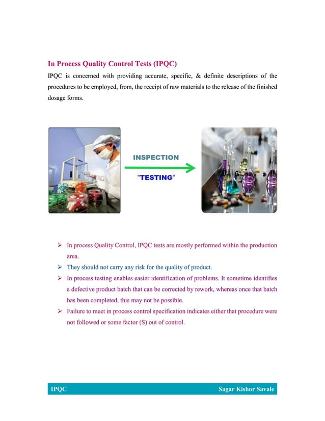 In Process Quality Control Tests (IPQC) for Solid Dosage From | PDF ...