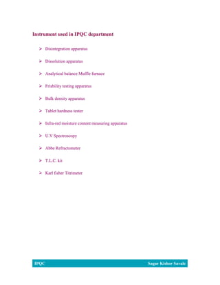 In Process Quality Control Tests (IPQC) for Solid Dosage From | PDF