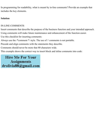 In programming for readability, what is meant by in-line comments P.pdf