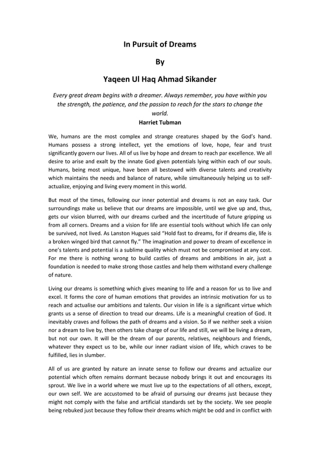 In Pursuit of Dreams | DOCX