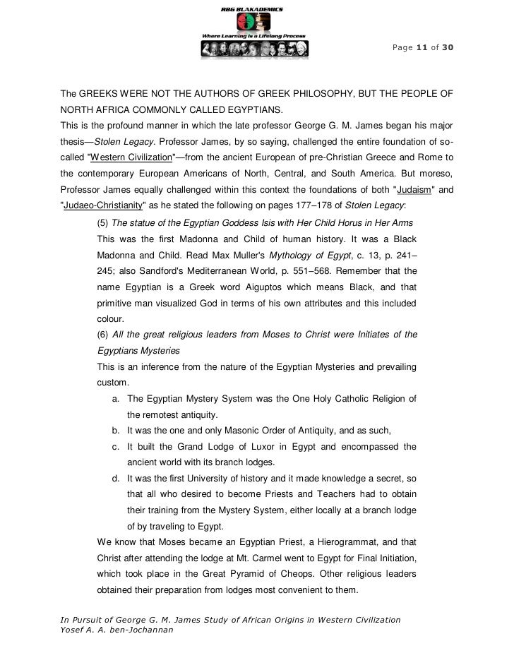 In Pursuit of George G. M. James Study of African Origins in Western