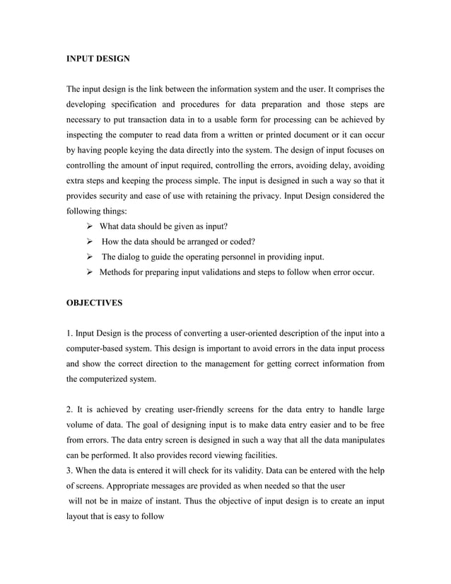 Input and output design | DOCX | Desktop Publishing | Computer Software and Applications