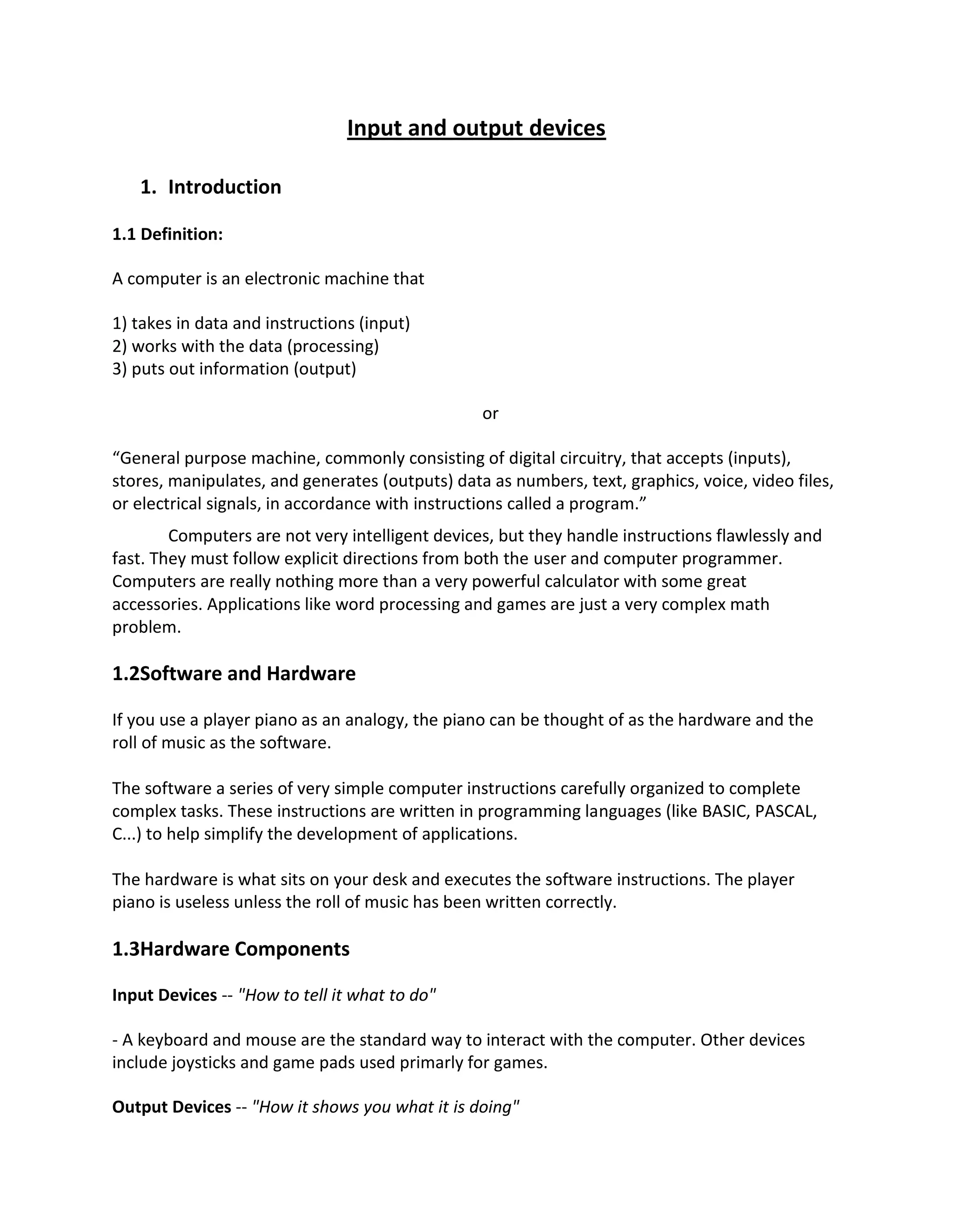 Input and output devices | DOCX