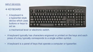 Input and Output Devices Class V | PPTX