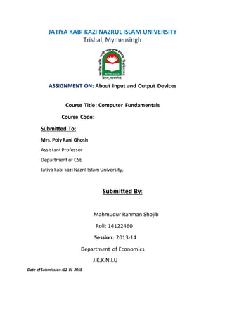 Assignment on Input and output devices | DOCX