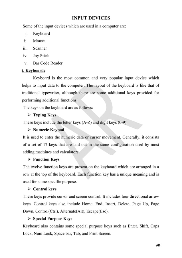 Input and output devices of computer | PDF