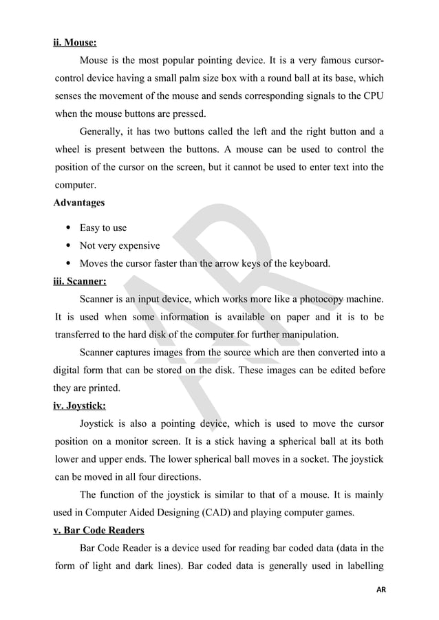 Input and output devices of computer | PDF