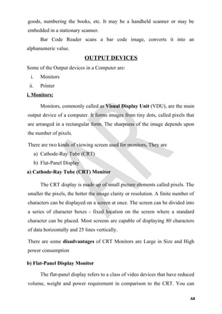 Input and output devices of computer | PDF