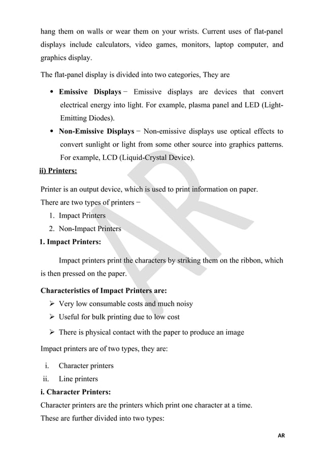 Input and output devices of computer | PDF