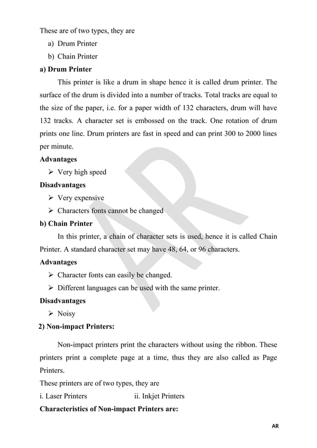 Input and output devices of computer | PDF