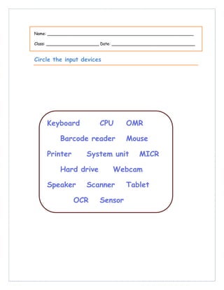 Input Devices Worksheet 6 | DOCX | Computer Peripherals | Computing