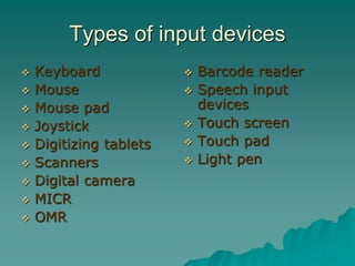 Input devices of computer | PPT