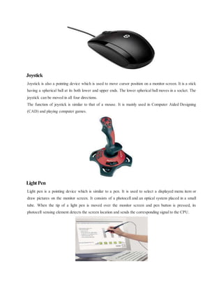 Input output devices | DOCX | Computer Peripherals | Computing