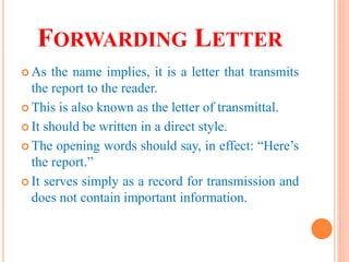 Inputs for the front matter of a report | PPT