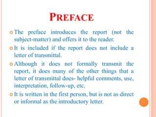 Inputs for the front matter of a report | PPT