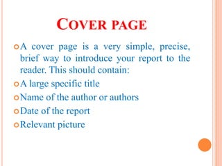 Inputs for the front matter of a report | PPT