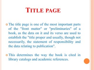 Inputs for the front matter of a report | PPT