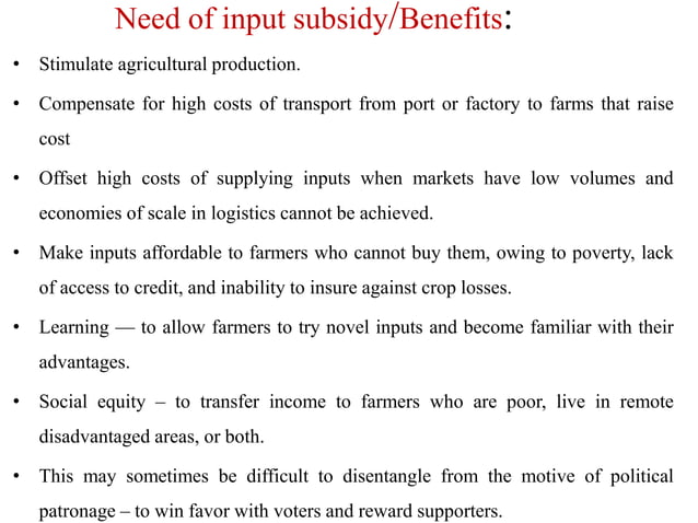 Input subsidies vs farm machinary | PPTX | Government Support and Welfare | Financial Assistance