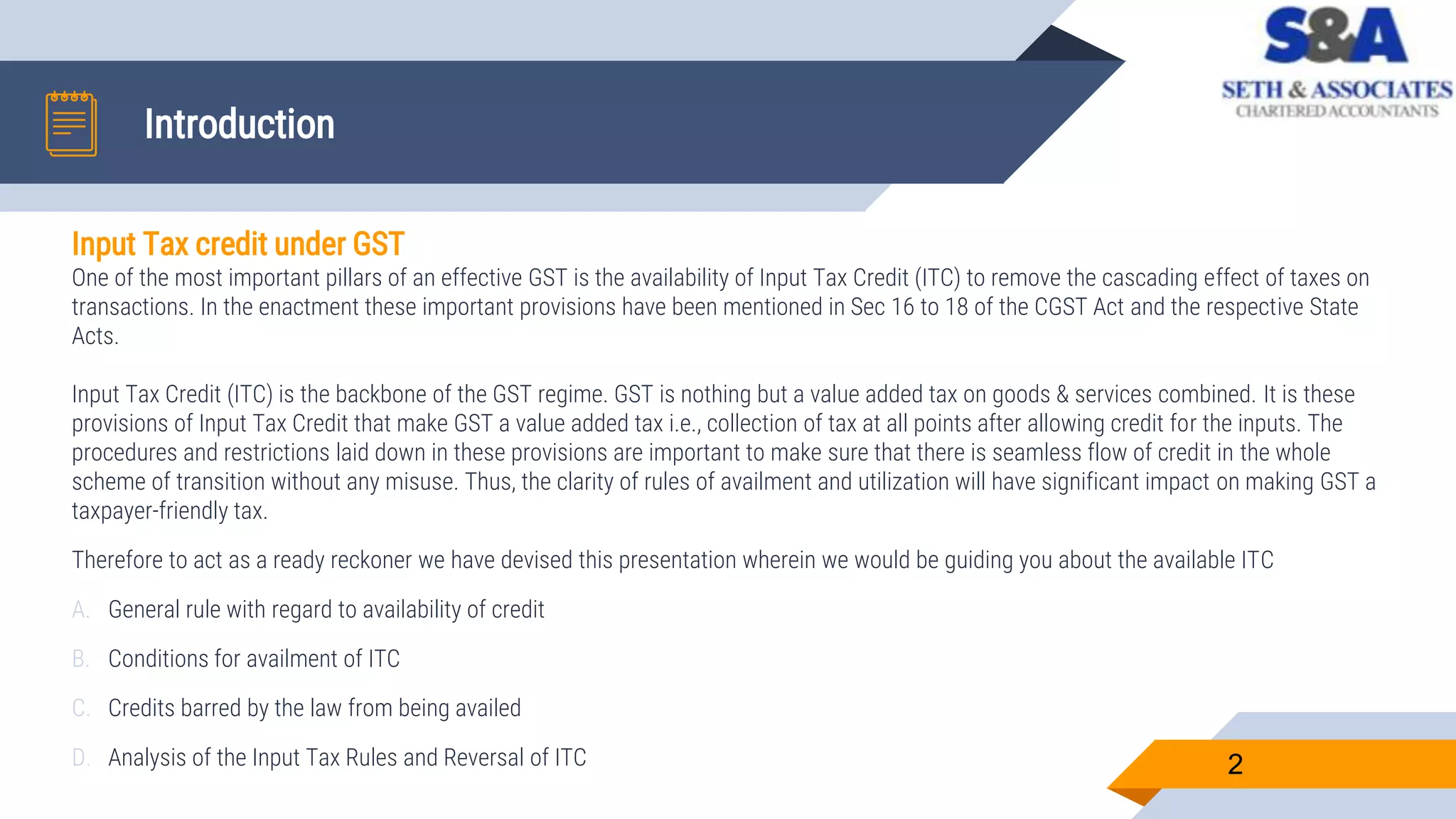 GST - Input tax credit | PPT
