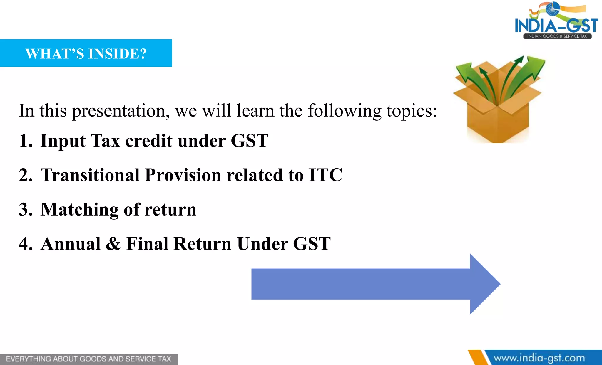 Input tax credit & matching with return under gst | PPTX