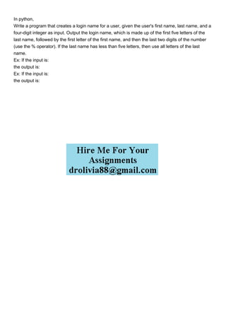 In python Write a program that creates a login name for a u.pdf