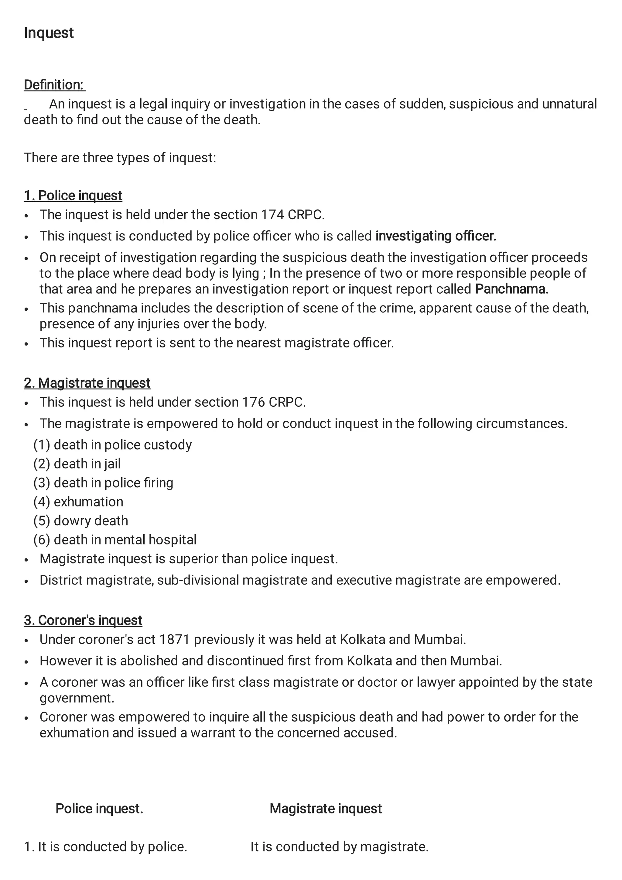 "Inquest" Forensic medicine notes | PDF