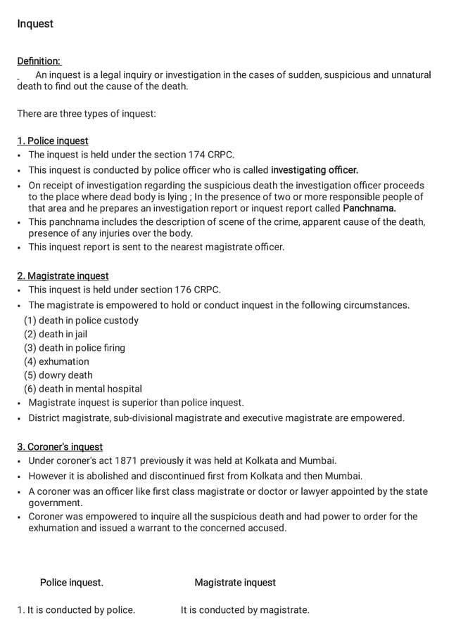 "Inquest" Forensic medicine notes | PDF