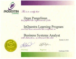 Inquestra Learning Certification - Business Systems Analyst | PDF