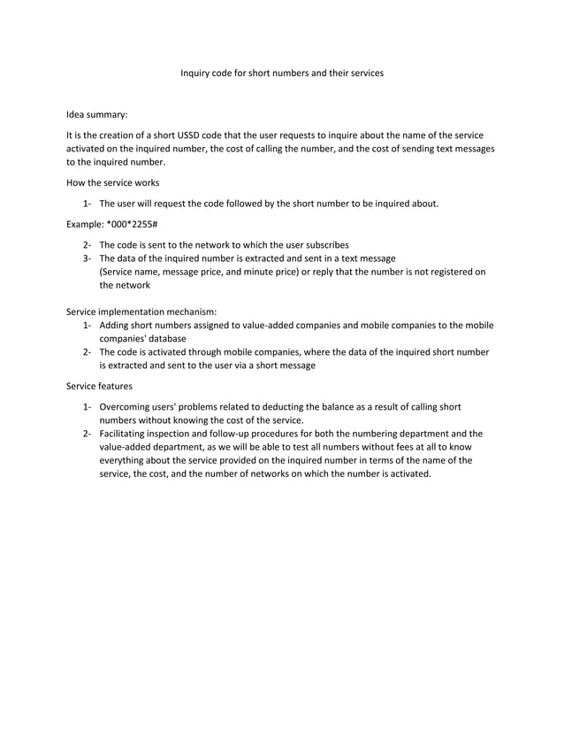 Inquiry code for short numbers and their services.docx