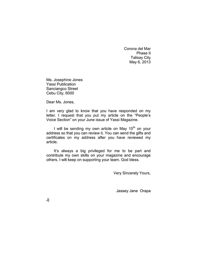 Jassey Jane Inquiry letter sample | PDF