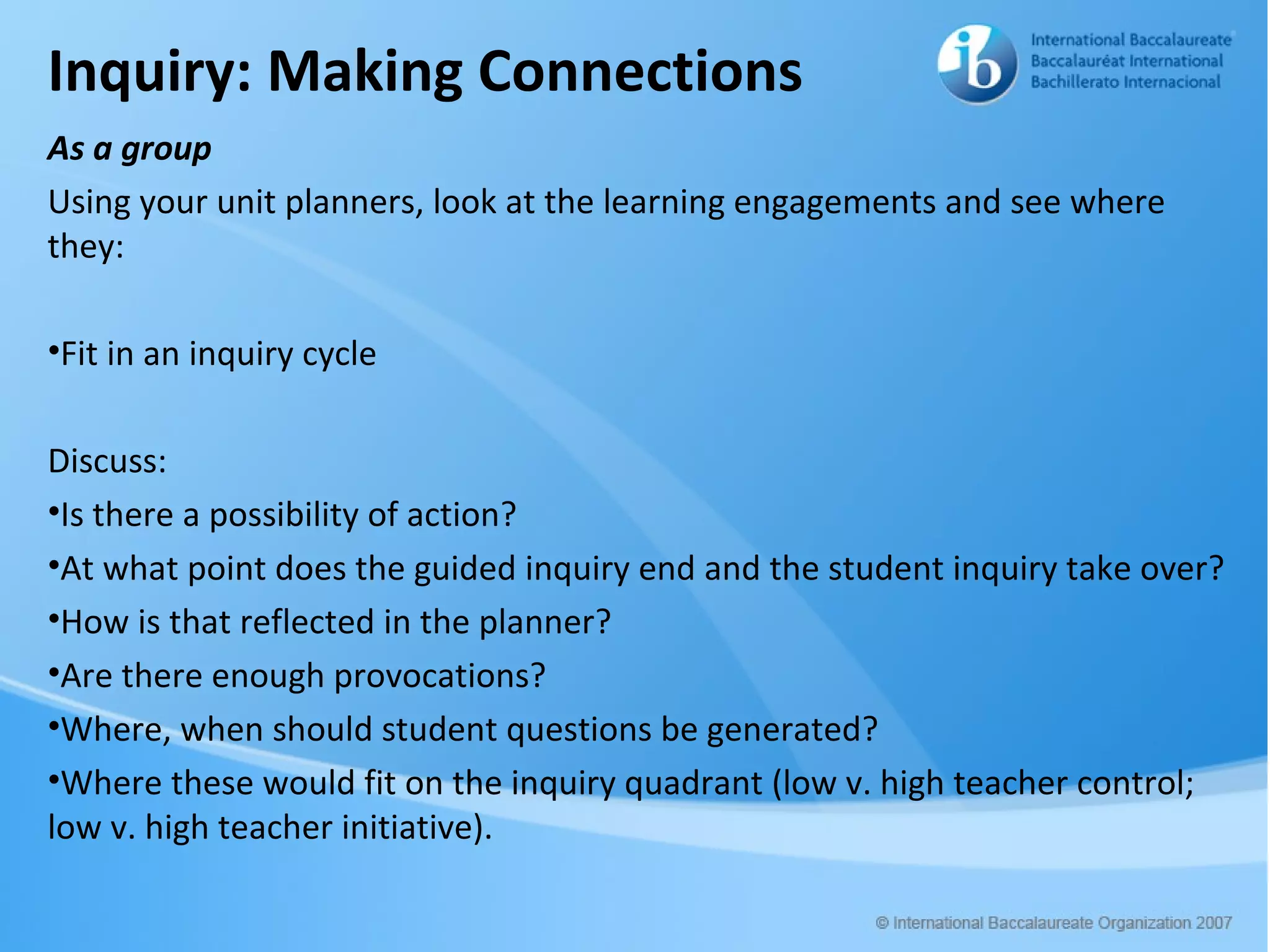 Inquiry making connections | PPT