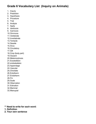 Inquiry on animals knowledge handouts and notes | PDF