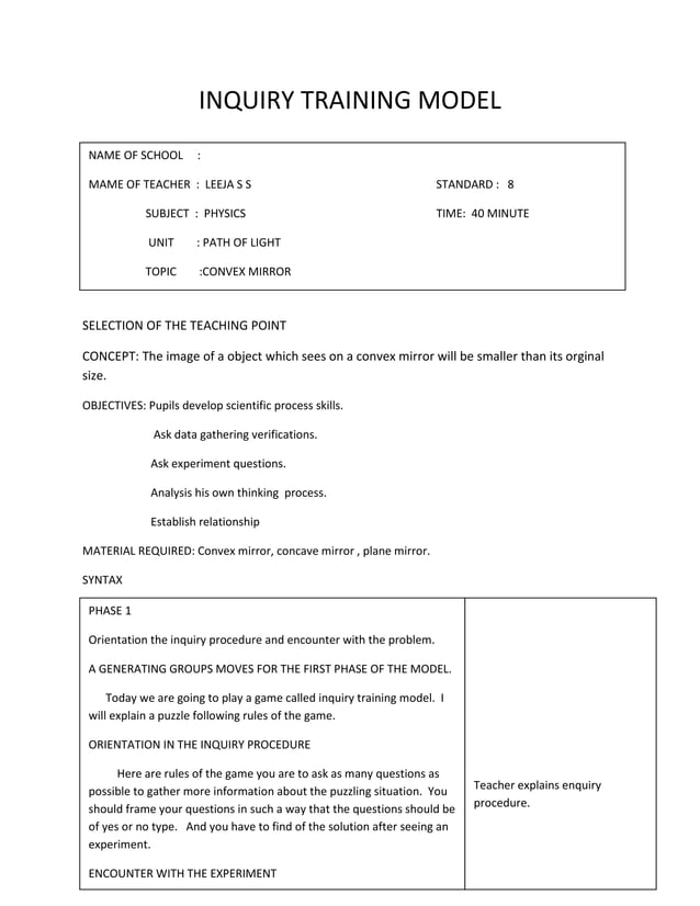 Inquiry training model | PDF | Education