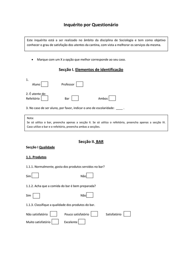 Inquérito por questionário. | PDF