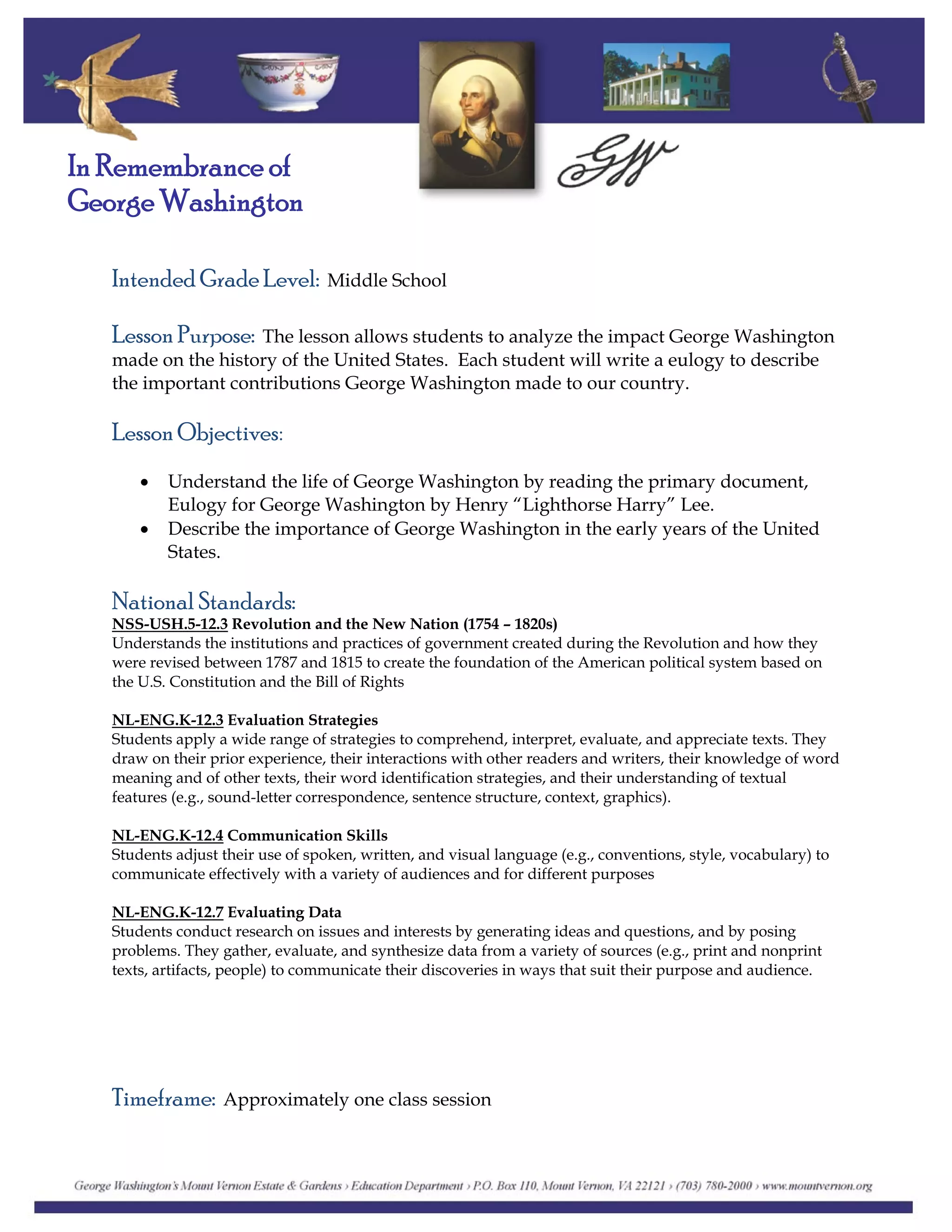 In Remembrance Of George Washington | PDF
