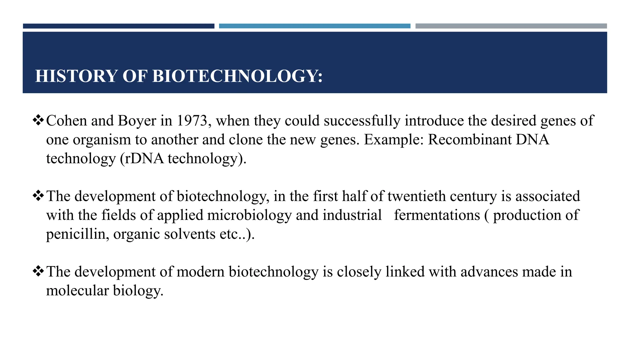 Inroduction to biotechnology, history and applications. | PDF