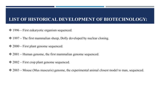 Inroduction to biotechnology, history and applications. | PDF