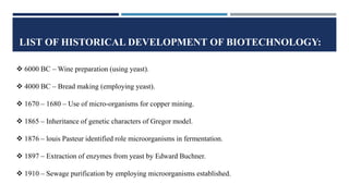 Inroduction to biotechnology, history and applications. | PDF