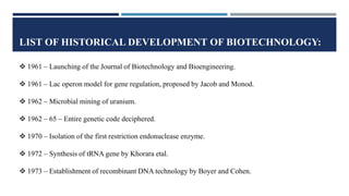 Inroduction to biotechnology, history and applications. | PDF