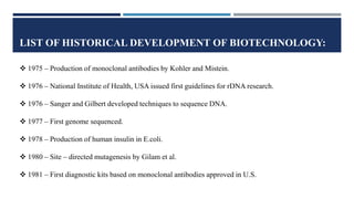 Inroduction to biotechnology, history and applications. | PDF