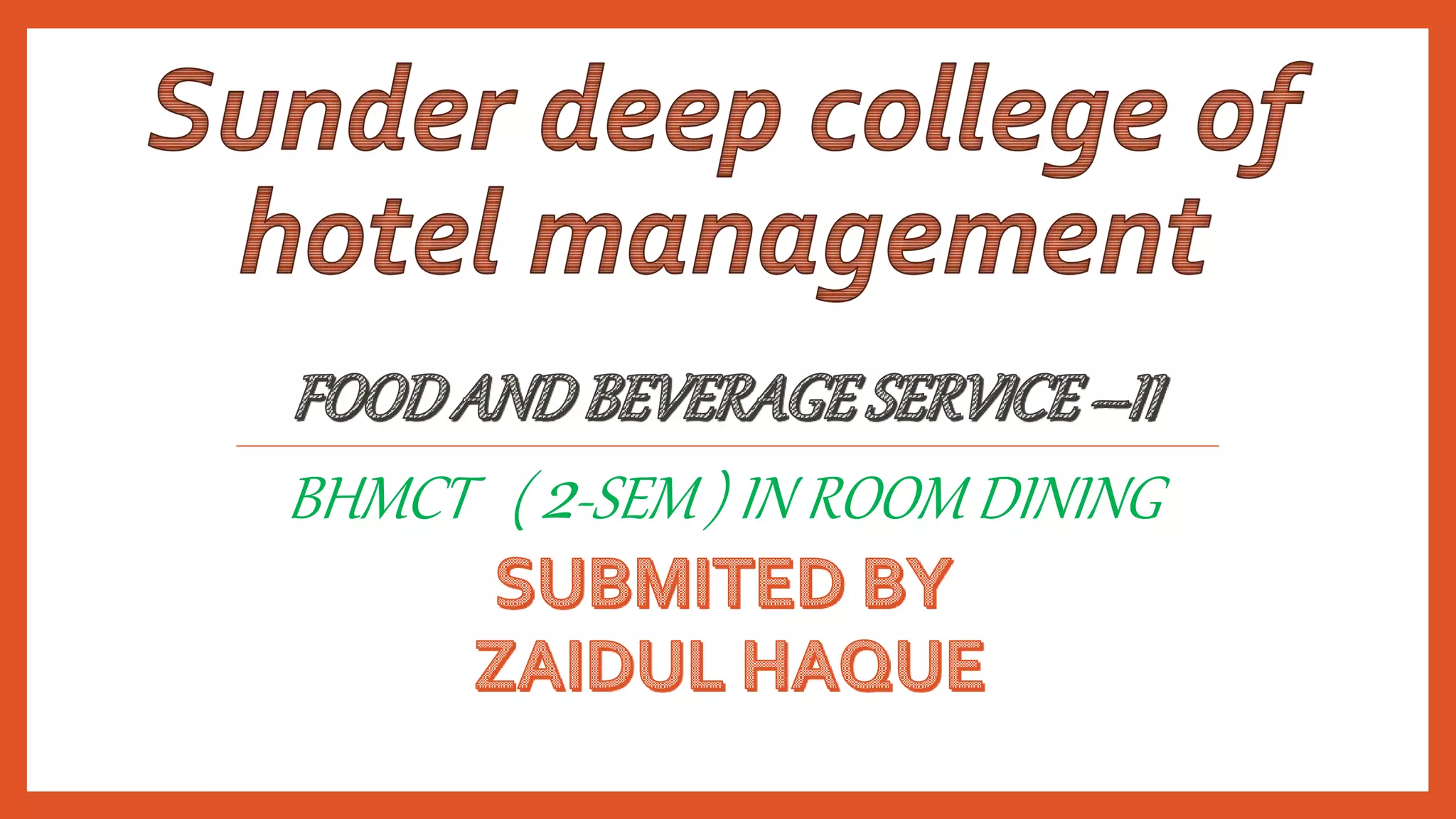 In room dining or room service | PPTX