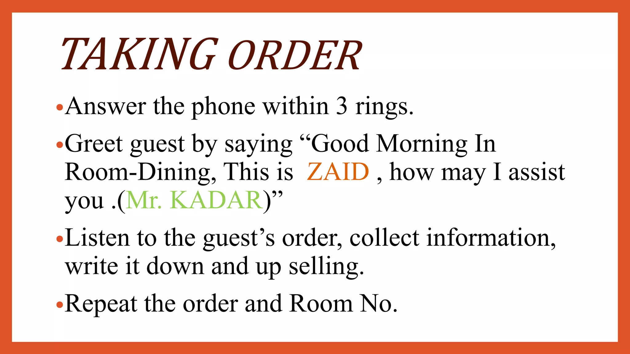 In room dining or room service | PPTX