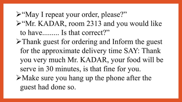 In room dining or room service | PPTX