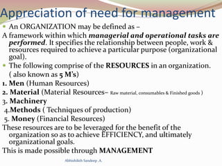 Introduction to management, functions of management, levels of ...