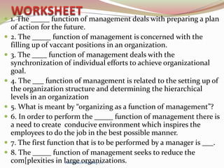 Introduction to management, functions of management, levels of ...